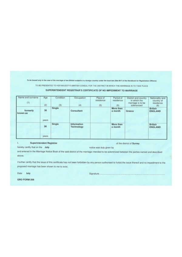 Apostille Certificate of No Impediment - CNI for Marriage Abroad ...