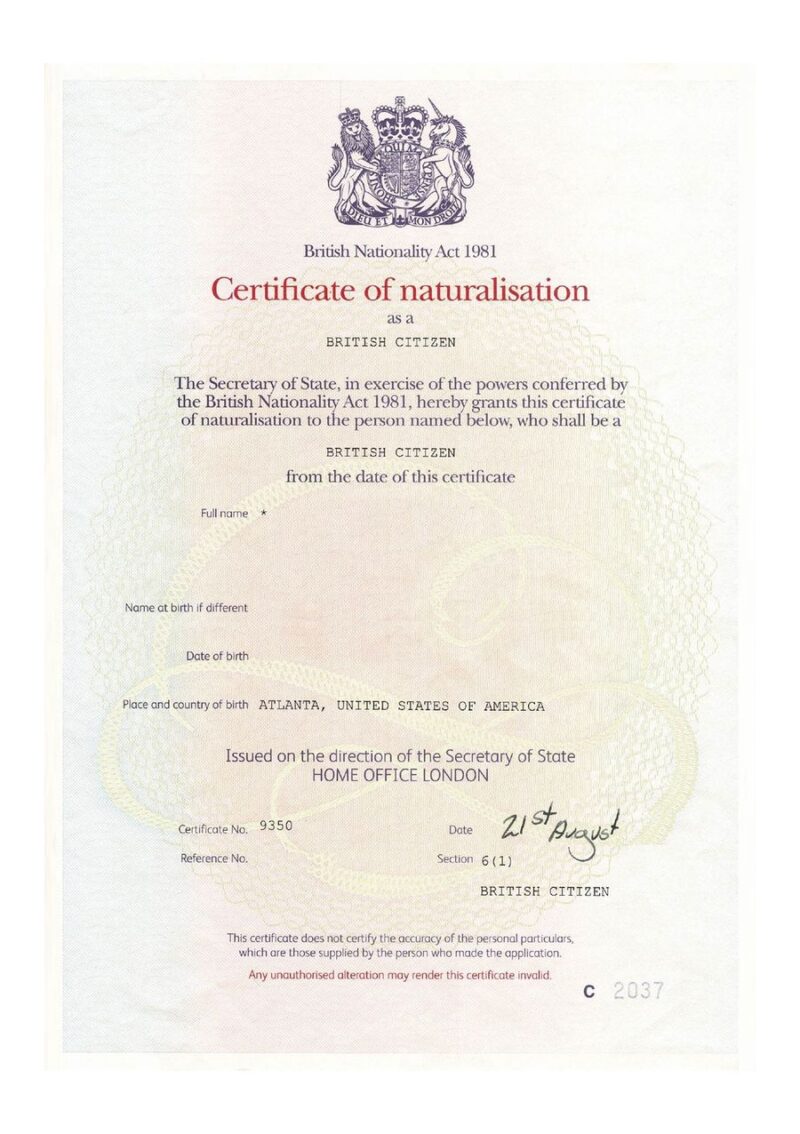 Certificate of Naturalisation - Apostille Service